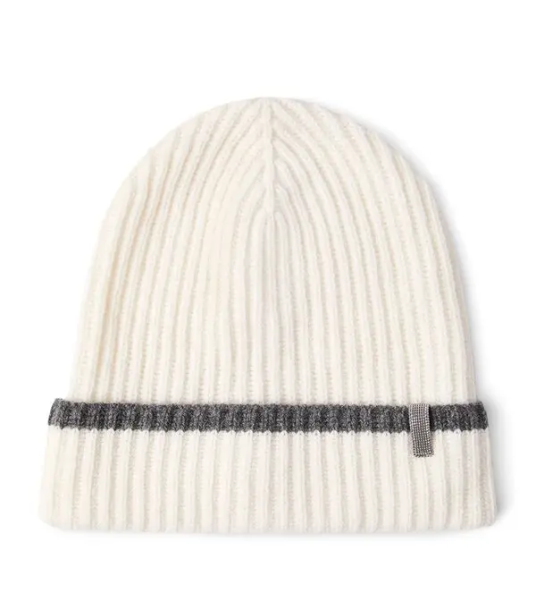 Brunello Cucinelli Cashmere Monili Beanie - White