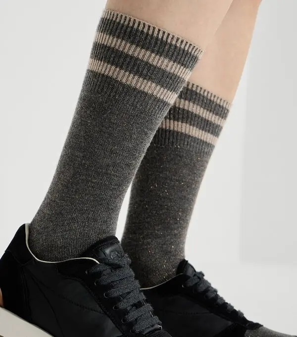 Brunello Cucinelli Cashmere-blend Sparkling Knit Calf Socks - Black