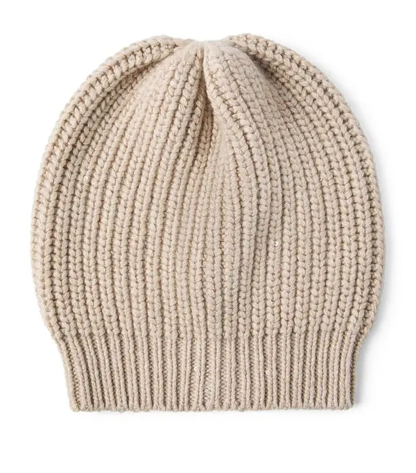 Brunello Cucinelli Cashmere-silk Sequined Beanie - Beige