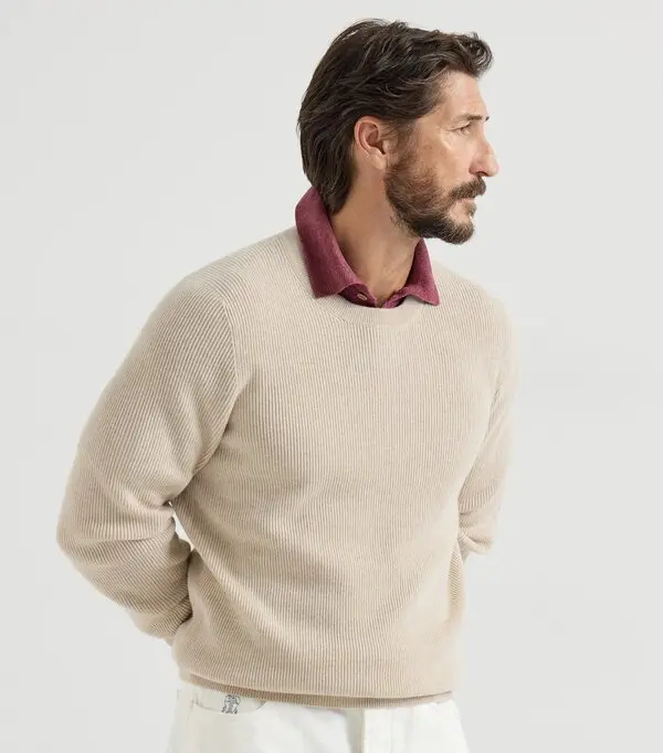 Brunello Cucinelli Cashmere Ribbed Sweater - Beige