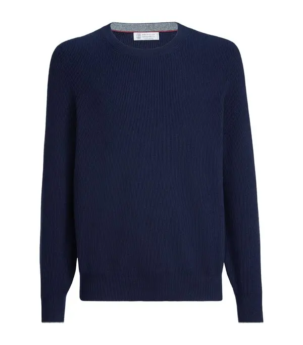 Brunello Cucinelli Cashmere Ribbed Crewneck Sweater - Blue