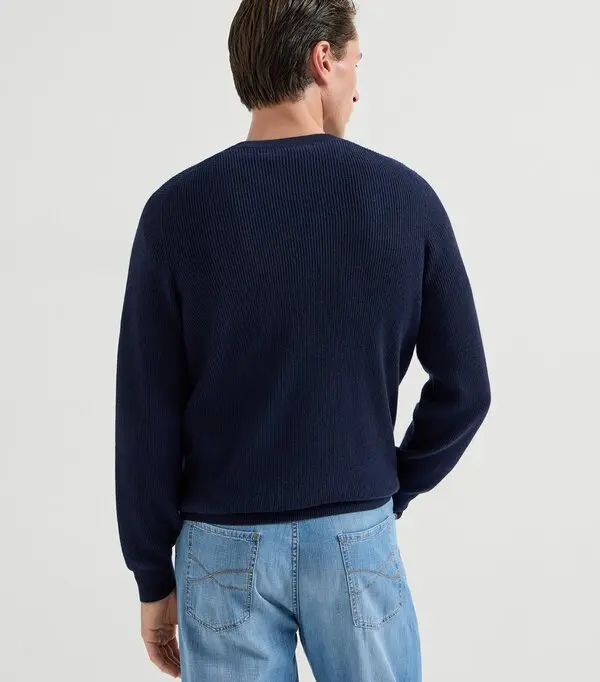 Brunello Cucinelli Cashmere Ribbed Crewneck Sweater - Blue