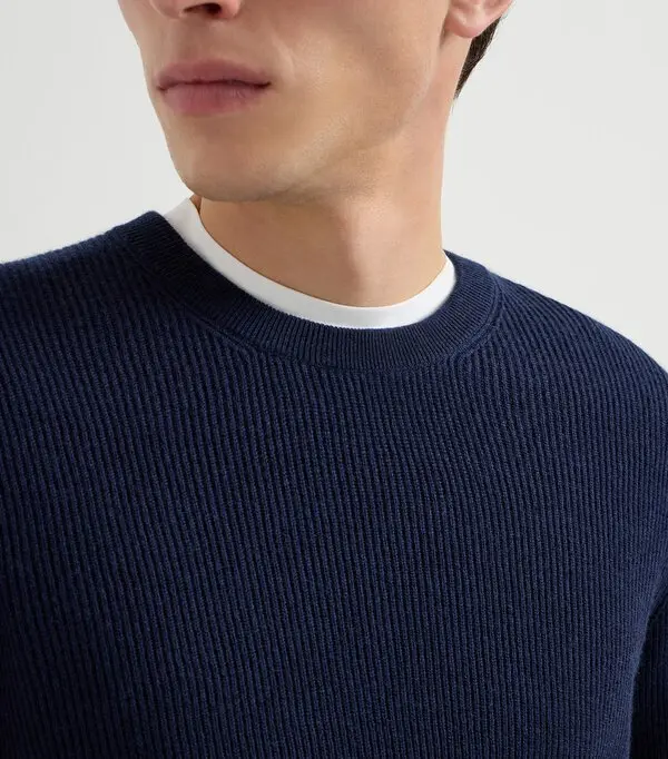 Brunello Cucinelli Cashmere Ribbed Crewneck Sweater - Blue