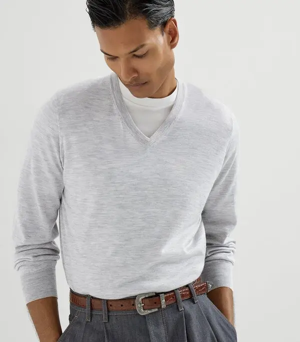 Brunello Cucinelli Cashmere-silk V-neck Sweater - Grey