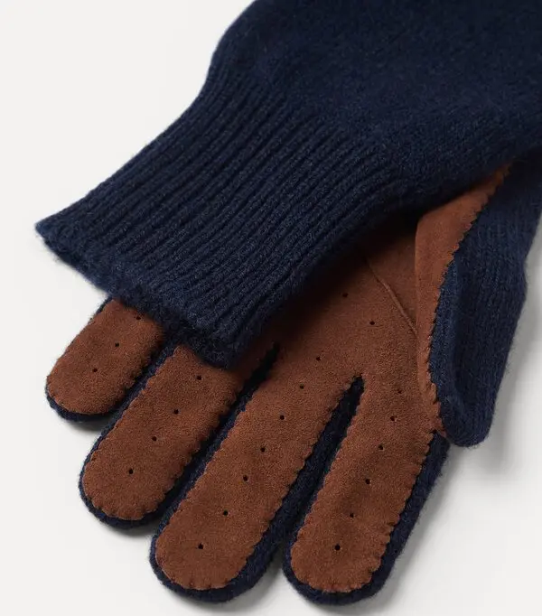 Brunello Cucinelli Cashmere And Suede Gloves - Blue