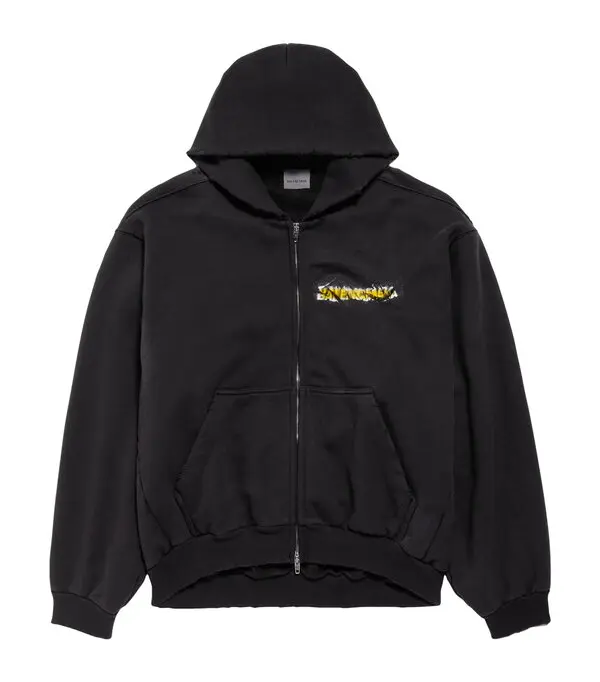 Balenciaga Cotton Spray Logo Zip-up Hoodie - Black