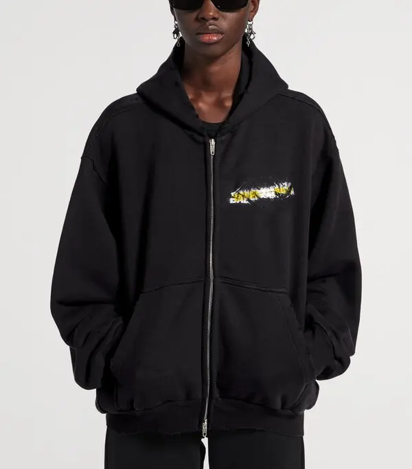 Balenciaga Cotton Spray Logo Zip-up Hoodie