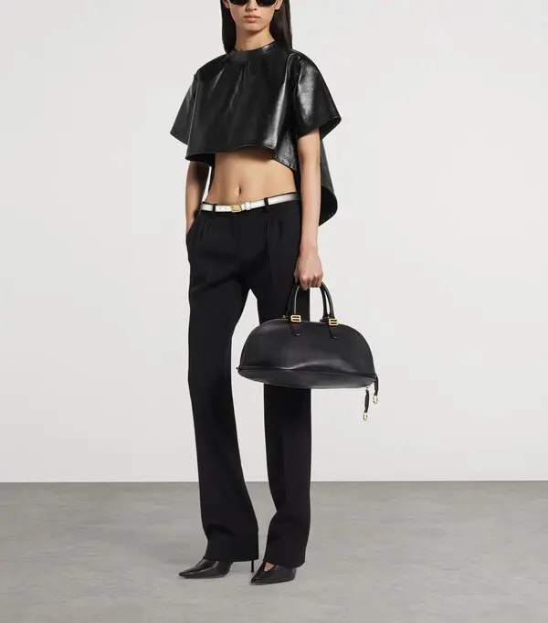 Balenciaga Leather Train-detail Crop Top
