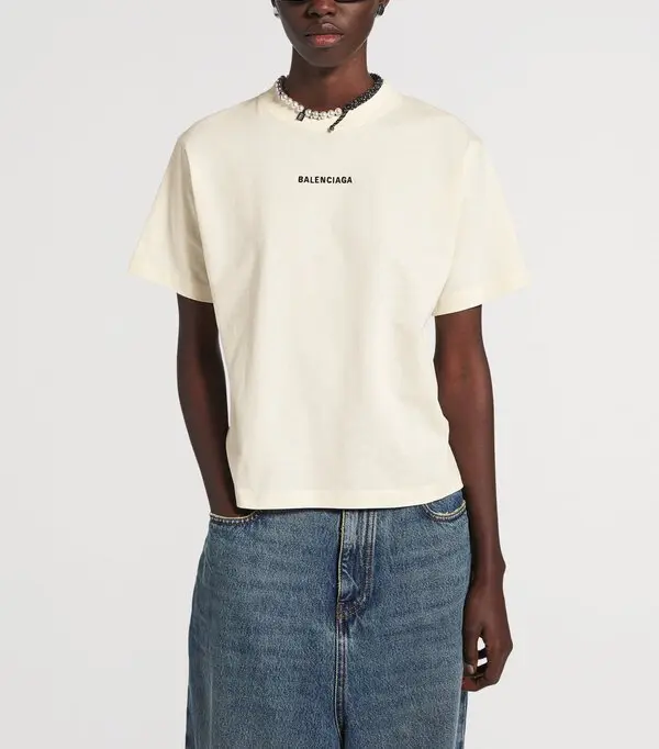 Balenciaga Cotton Logo Cropped T-shirt - White