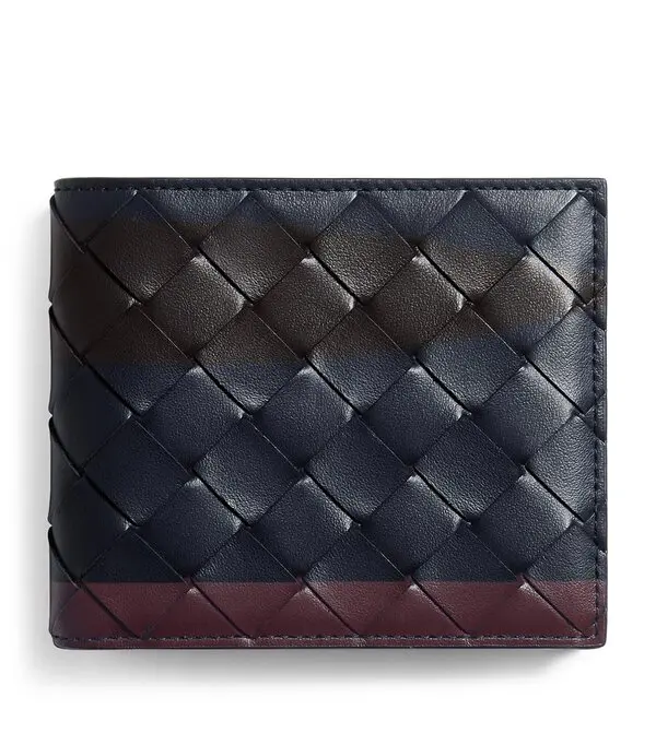 Bottega Veneta Leather Intrecciato Bifold Wallet - Blue