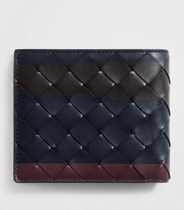 Bottega Veneta Leather Intrecciato Bifold Wallet - Blue