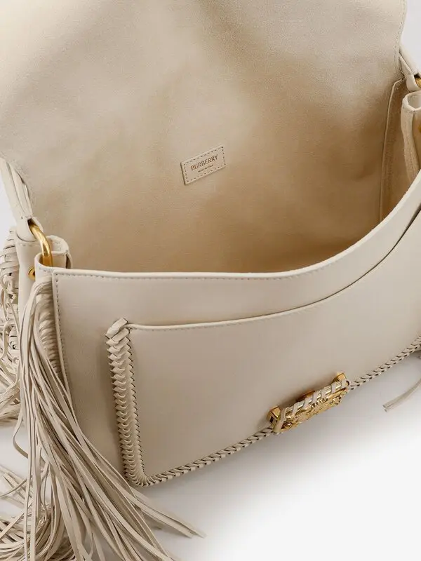 Burberry Rider Leather Handbag With Equestrian Logo - Beige