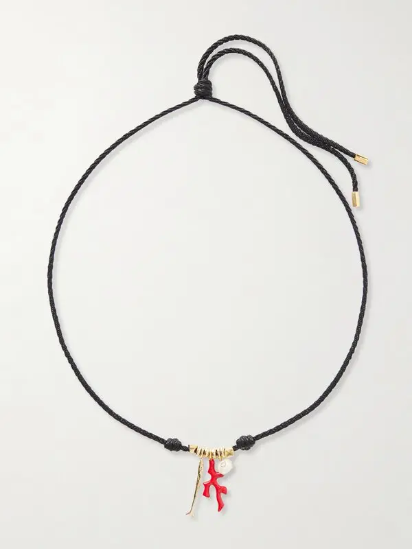 MARTHA CALVO Gold-plated, Pearl, And Silk Charm Necklace - Black