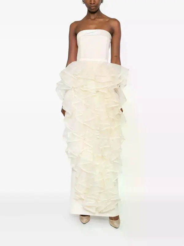 Viktor & Rolf Strapless Maxi Dress With Ruffle Detail - Neutrals