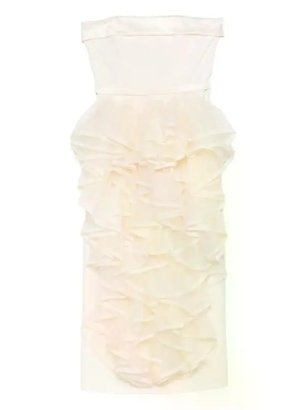 Viktor & Rolf Ruffled Strapless Midi Dress - Neutrals