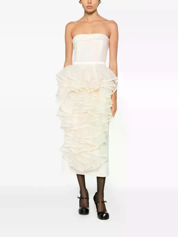 Viktor & Rolf Ruffled Strapless Midi Dress - Neutrals