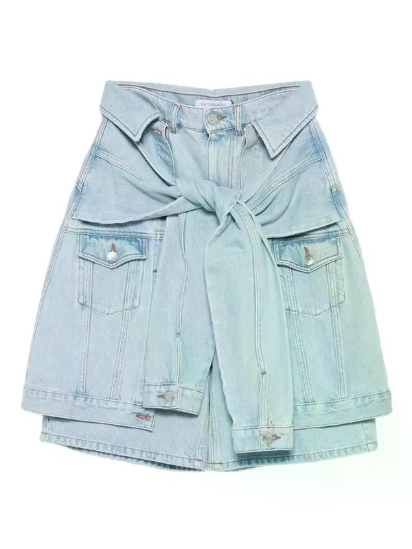 Viktor & Rolf Bow Drape Denim Shorts - Blue