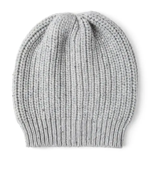 Brunello Cucinelli Cashmere-silk Sequined Beanie - Grey