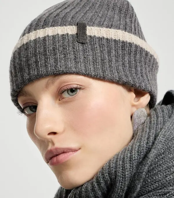 Brunello Cucinelli Cashmere Monili Beanie - Grey