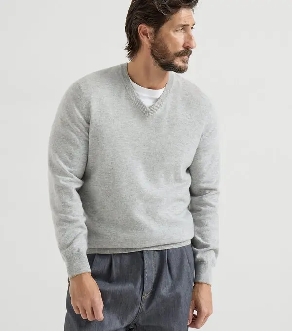 Brunello Cucinelli Cashmere V-neck Pullover - Grey