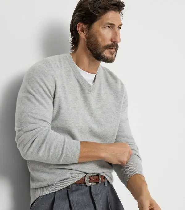 Brunello Cucinelli Cashmere V-neck Pullover - Grey