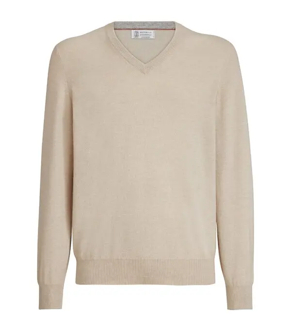 Brunello Cucinelli Cashmere V-neck Sweater - Beige
