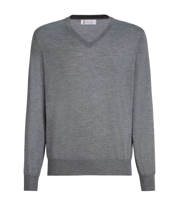 Brunello Cucinelli Cashmere-silk V-neck Sweater - Grey