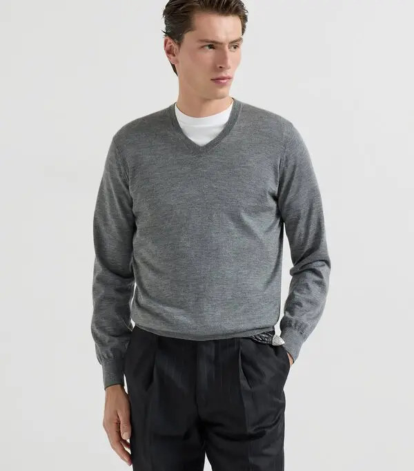 Brunello Cucinelli Cashmere-silk V-neck Sweater - Grey