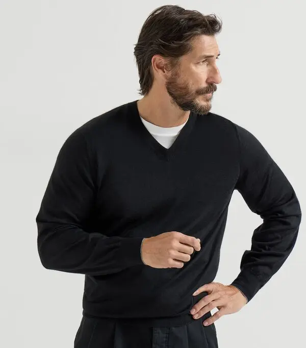 Brunello Cucinelli Cashmere-silk V-neck Sweater - Black