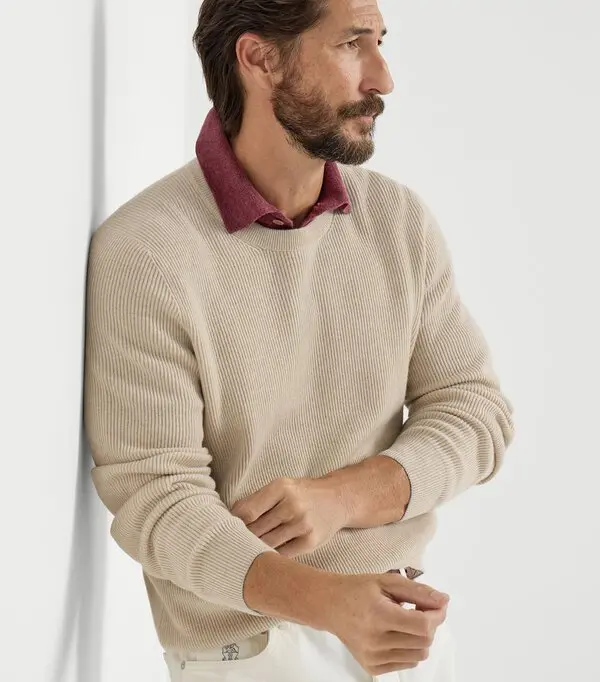 Brunello Cucinelli Cashmere Ribbed Sweater - Beige
