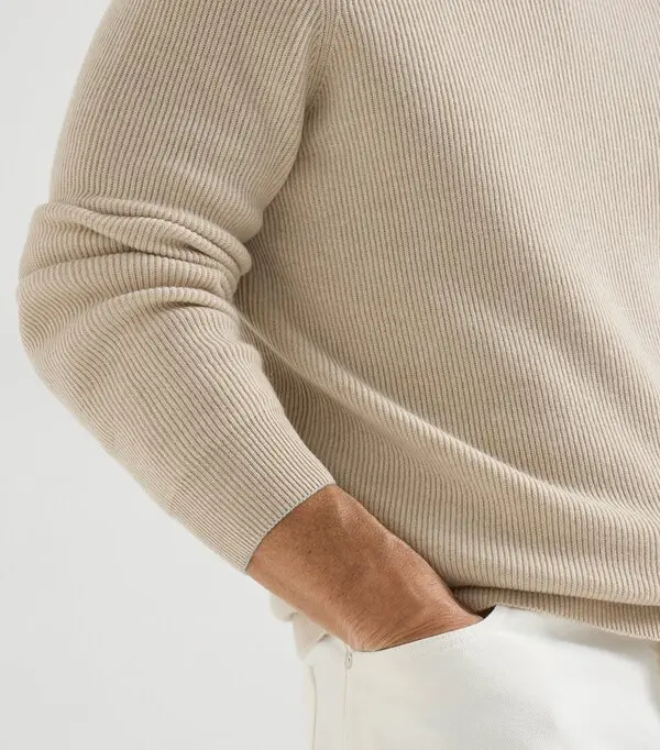 Brunello Cucinelli Cashmere Ribbed Sweater - Beige