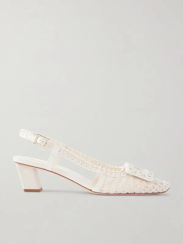ROGER VIVIER Belle Vivier 45 Crochet Slingback Pumps