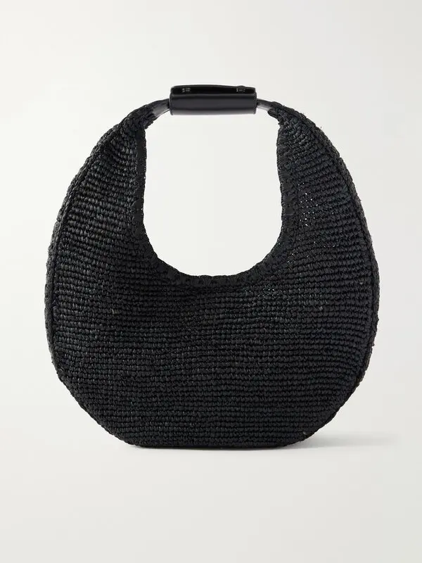Staud Moon Large Leather-trimmed Raffia Tote