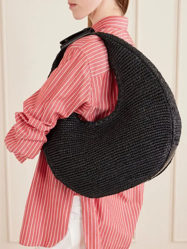 Staud Moon Large Leather-trimmed Raffia Tote