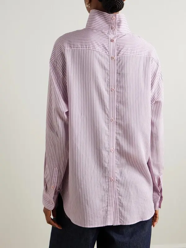 Tibi Striped Lyocell And Silk-blend Turtleneck Blouse