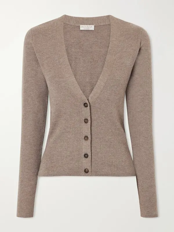 Brunello Cucinelli Metallic Ribbed-knit Cardigan