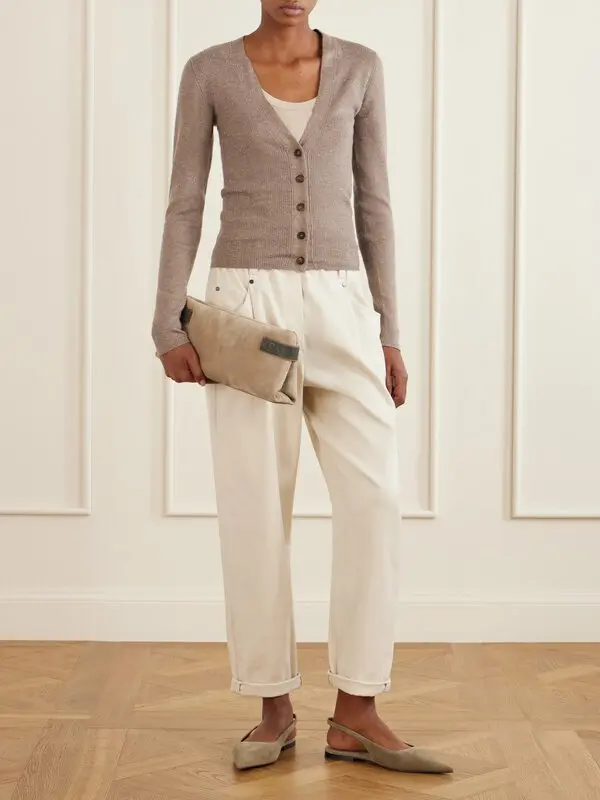 Brunello Cucinelli Metallic Ribbed-knit Cardigan