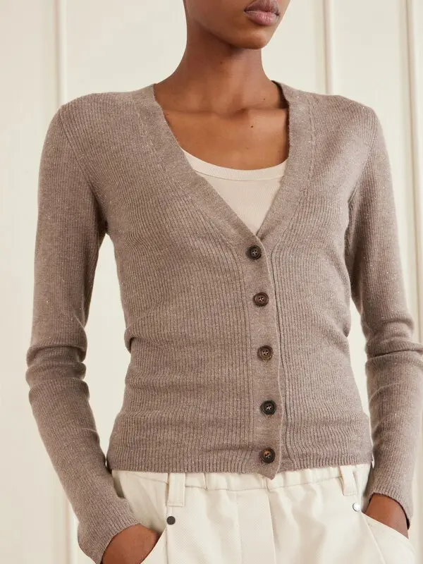 Brunello Cucinelli Metallic Ribbed-knit Cardigan