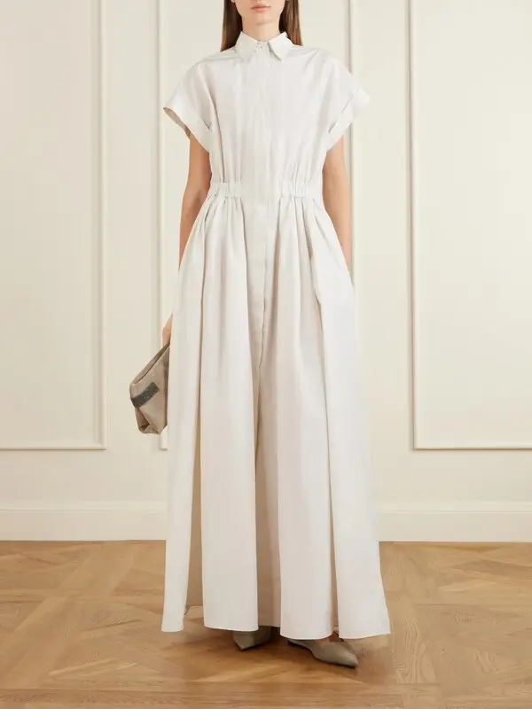 Brunello Cucinelli Pleated Cotton-blend Poplin Maxi Dress