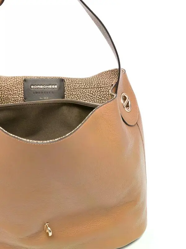 Borbonese Grained Leather Shoulder Bag - Neutrals