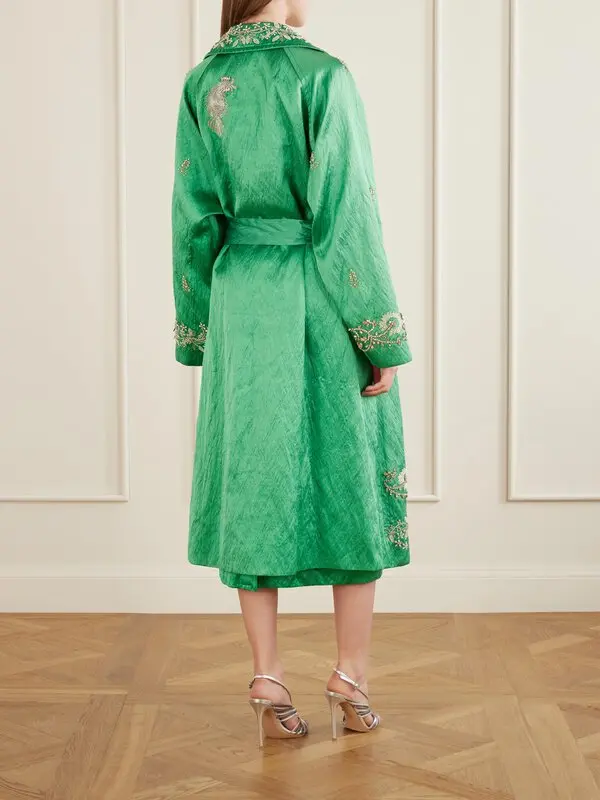 Erdem Crystal-embellished Textured-satin Wrap Coat