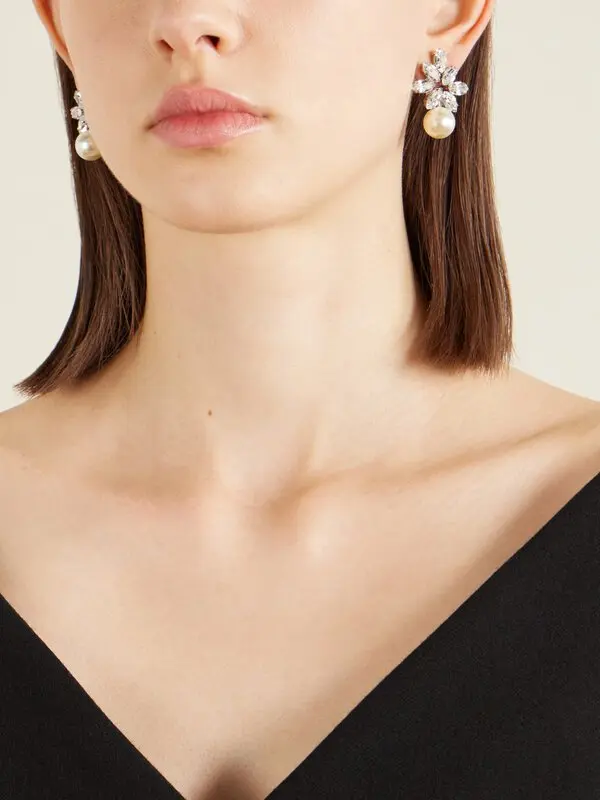 JENNIFER BEHR Liza Silver-tone Crystal And Pearl Drop Earrings - Neutrals