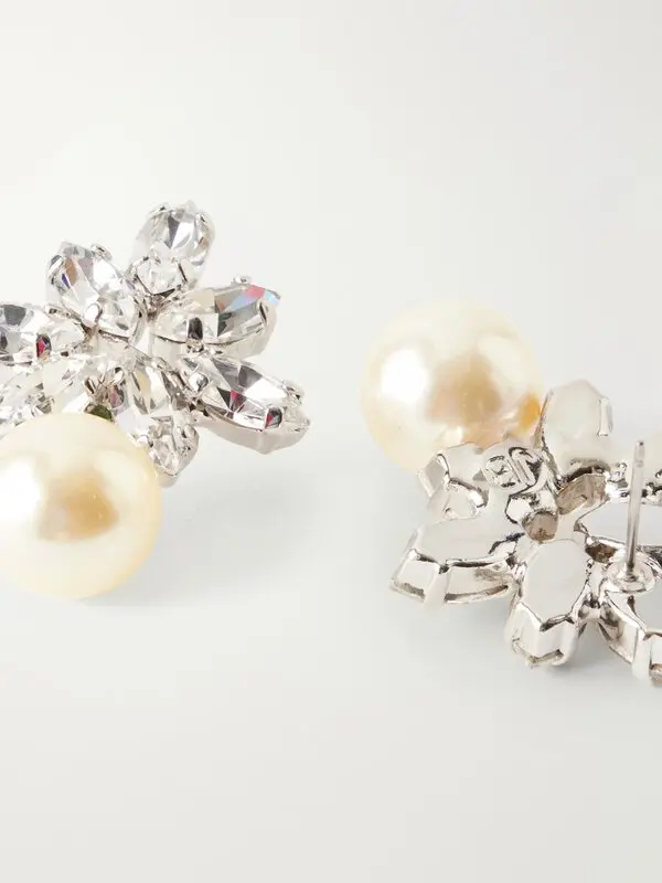 JENNIFER BEHR Liza Silver-tone Crystal And Pearl Drop Earrings - Neutrals