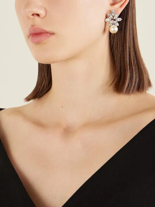 JENNIFER BEHR Liza Silver-tone Crystal And Pearl Drop Earrings - Neutrals