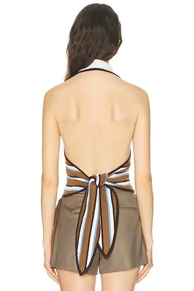 Monse Striped Knit Halter Top With Collar