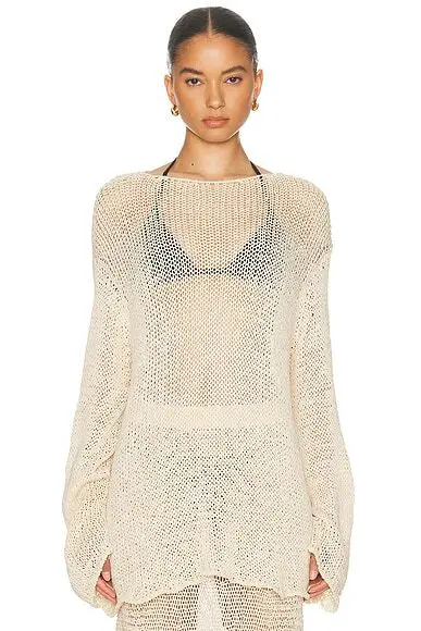 Khaite Davet Top Knit Crochet Flare Cuff Top