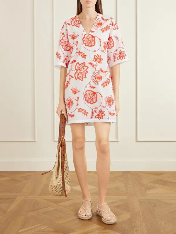 ERES Embroidered Cotton-blend Mini Dress