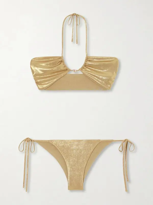 SARA CRISTINA Bahia Pearl-embellished Bikini - Gold