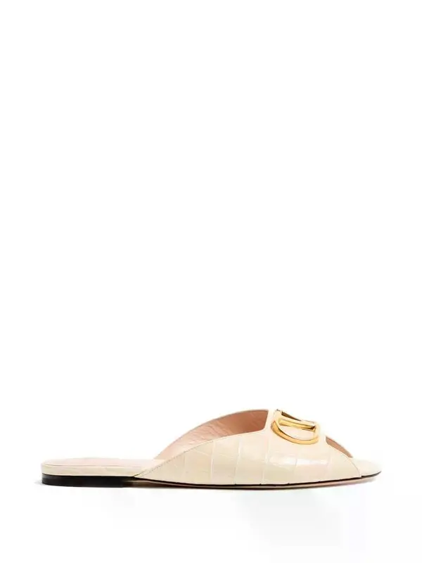 Valentino Garavani Vlogo Signature Slide Sandals In Printed Calfskin - Neutrals