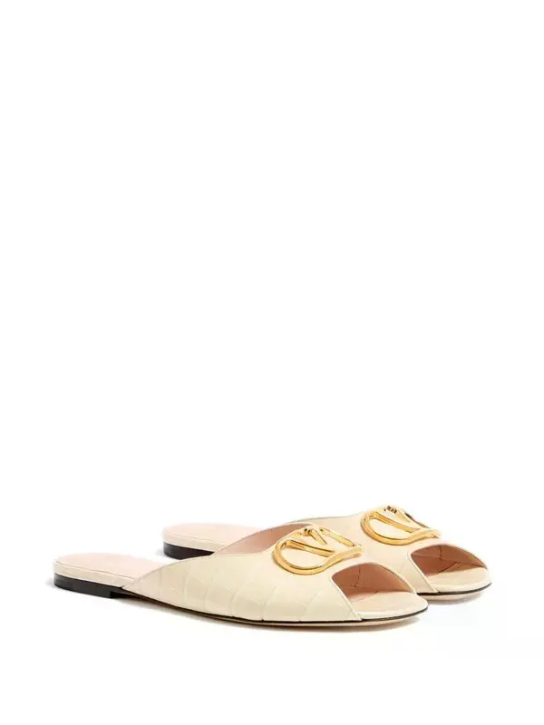 Valentino Garavani Vlogo Signature Slide Sandals In Printed Calfskin - Neutrals